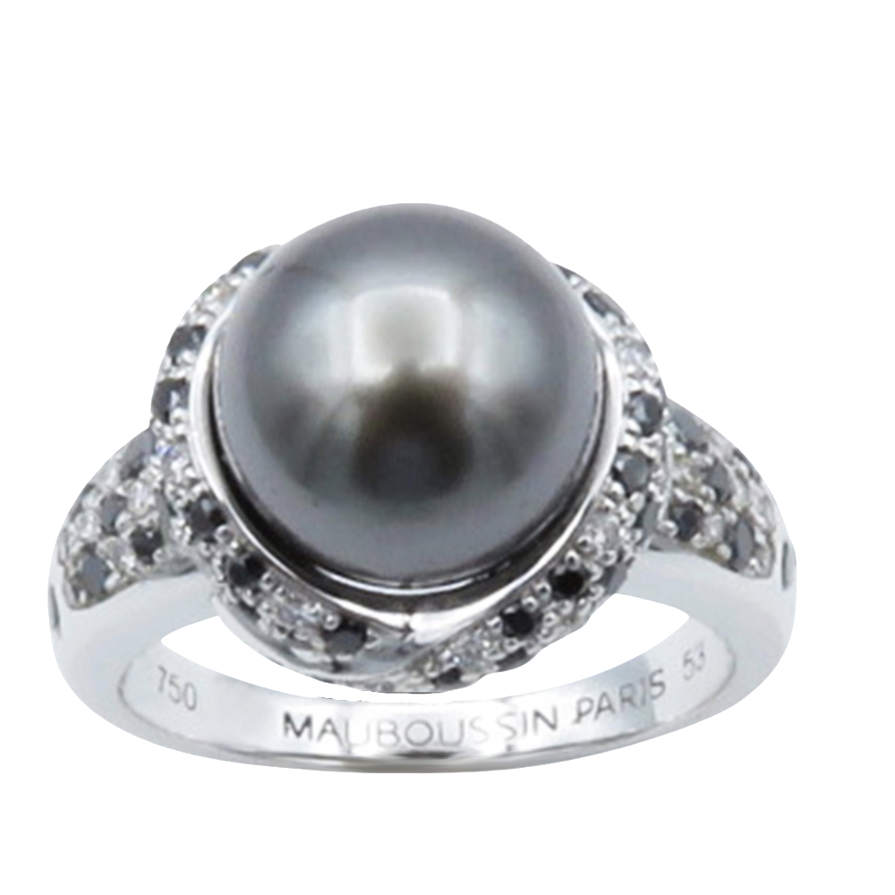 Bague MAUBOUSSIN "Perle grise" avec Diamants, Taille 53. Prix neuf