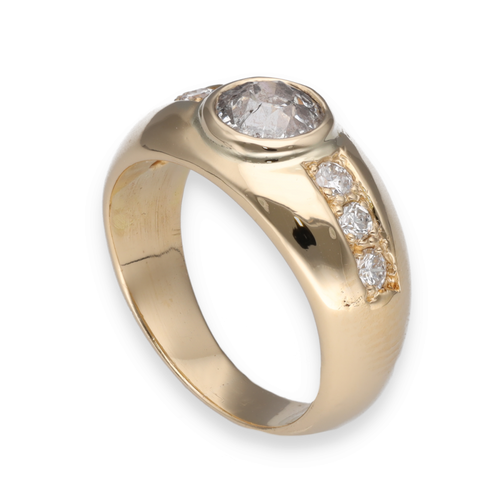 Bague Jonc Anglais en or jaune 18 Cts avec un diamant de 0,75 Cts