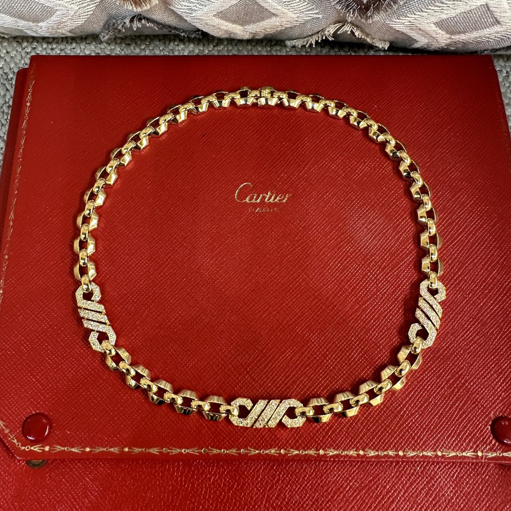 Collier Cartier Fox trot en Or jaune 18 Cts de 1986 avec diamants